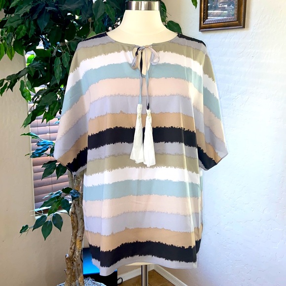 Belle by Kim Gravel | Tops | Belle By Kim Gravel Striped Blouse With ...